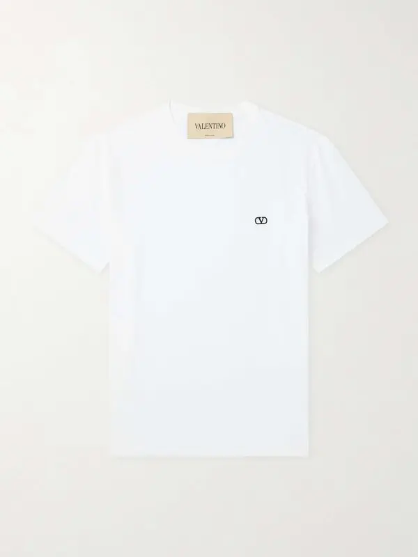 Valentino Garavani Logo-embroidered Cotton-jersey T-shirt - White