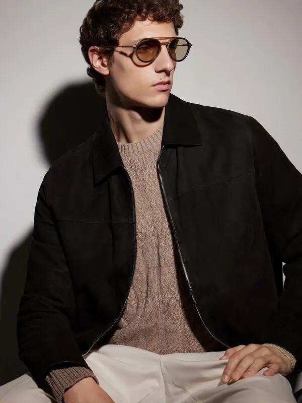 Zegna Aviator Frame Titanium Sunglasses - Gold