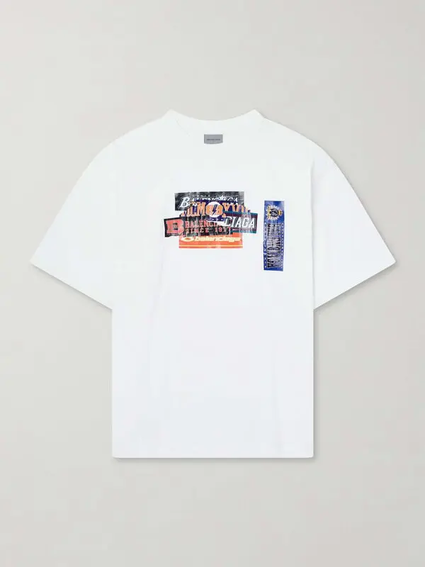 Balenciaga Medium Fit Printed Cotton T-shirt - White