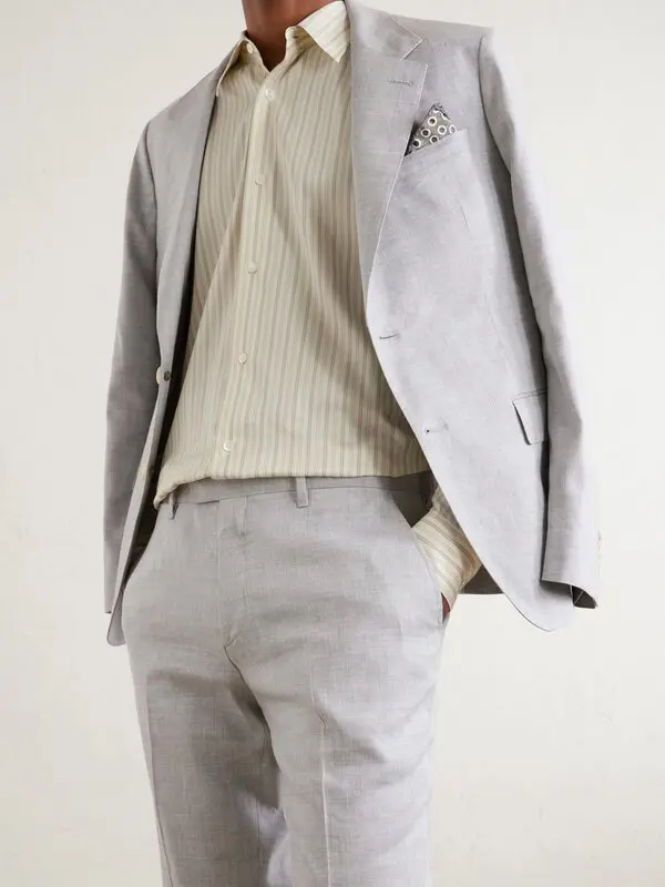 Mr P. Straight-leg Linen And Wool-blend Suit Trousers - Gray
