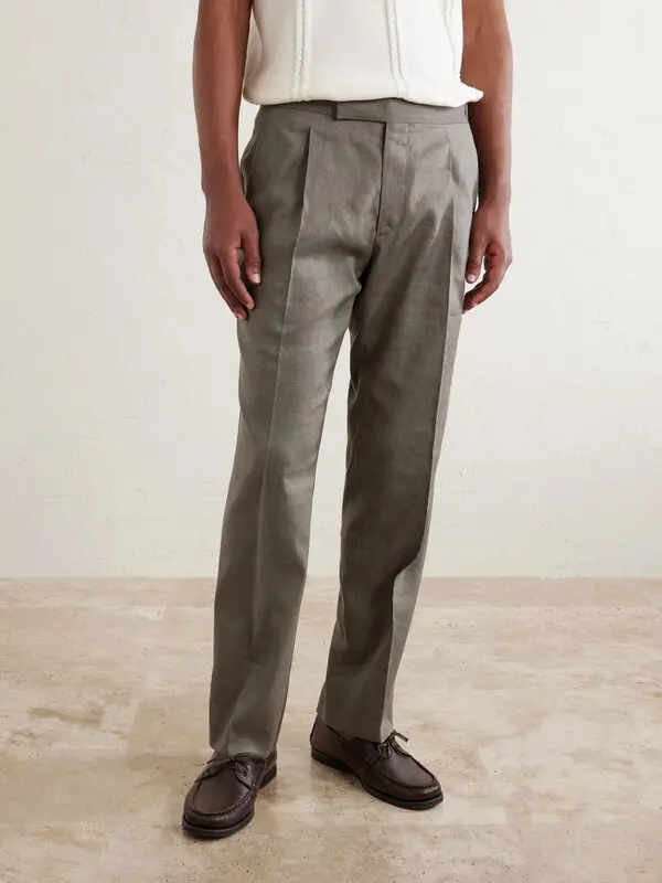 Mr P. Straight-leg Pleated Linen And Wool-blend Suit Trousers
