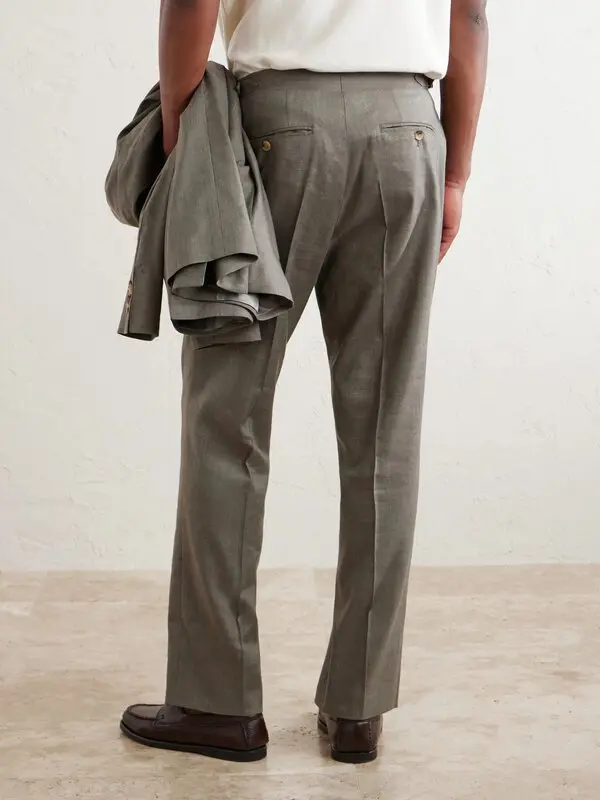 Mr P. Straight-leg Pleated Linen And Wool-blend Suit Trousers