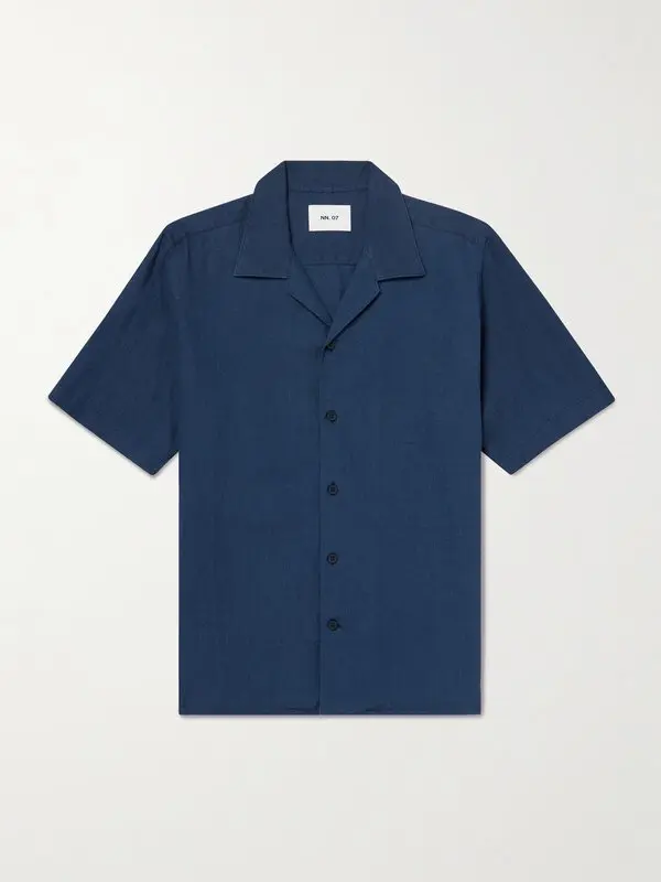 Nn07 Julio 5708 Camp-collar Linen Shirt - Blue