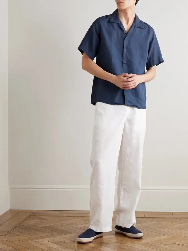 Nn07 Julio 5708 Camp-collar Linen Shirt - Blue