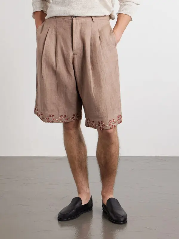 KARTIK RESEARCH Embellished Pleated Linen Shorts