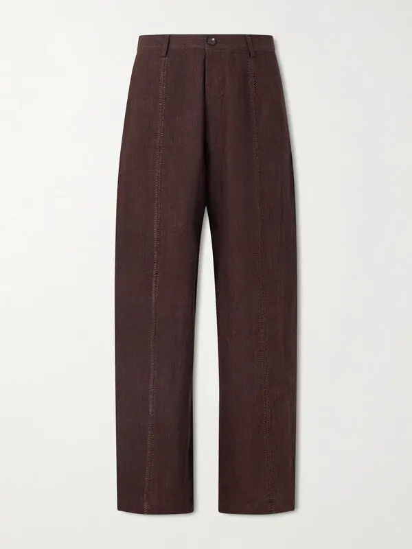 KARTIK RESEARCH Rabari Embroidered Linen Trousers - Brown