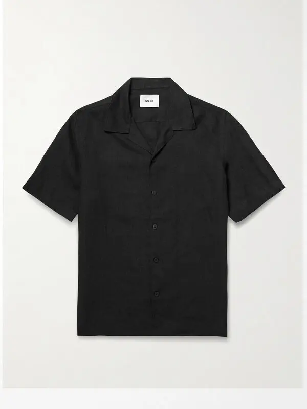 Nn07 Julio 5708 Camp-collar Linen Shirt - Black