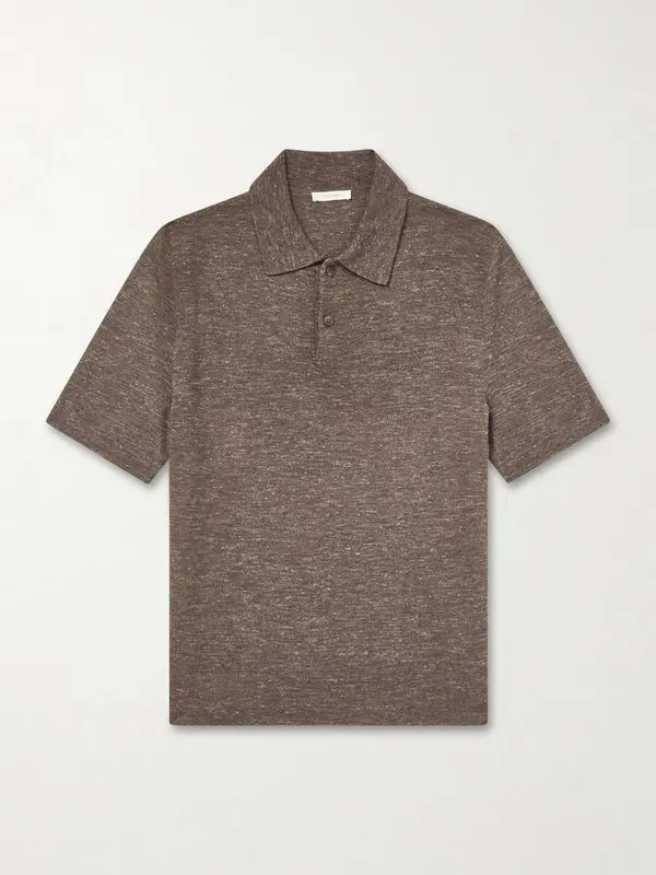 THE ROW Ravi Silk, Cashmere And Linen-blend Polo Shirt - Brown