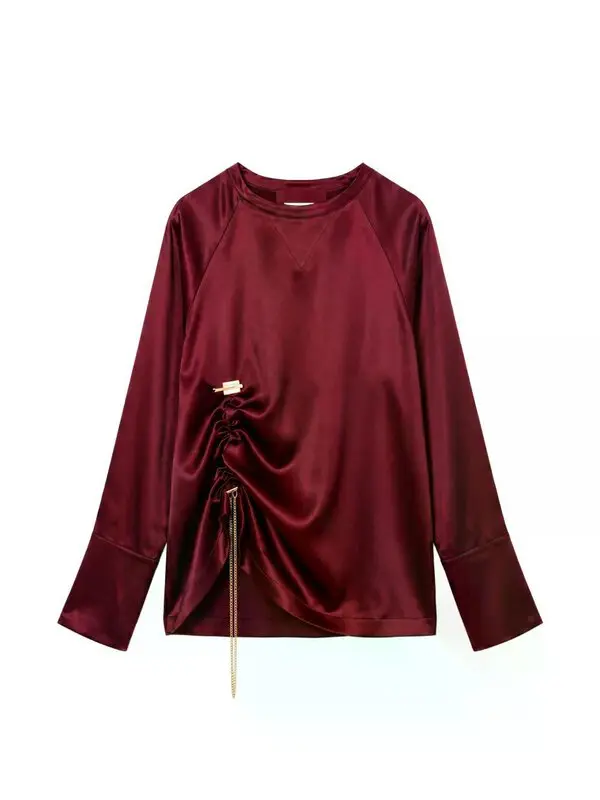 DANAME Two-piece Set: Satin Ruched Blouse And Straight Pants