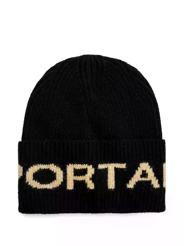 SPORTALM Logo-intarsia Ribbed-knit Beanie Hat - Black
