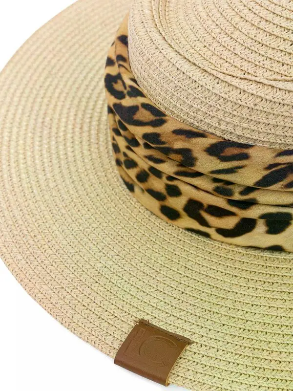 Lola Casademunt Wide Brim Hat With Leopard Print Scarf Detail - Neutrals