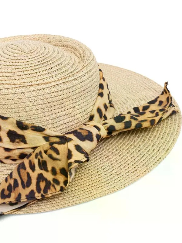 Lola Casademunt Wide Brim Hat With Leopard Print Scarf Detail