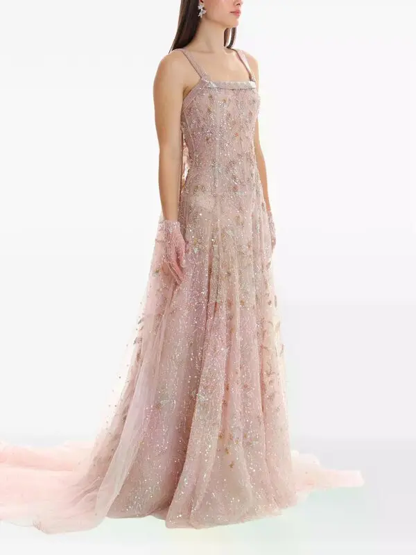 DINA MELWANI Hand-embroidered Tulle Maxi Gown