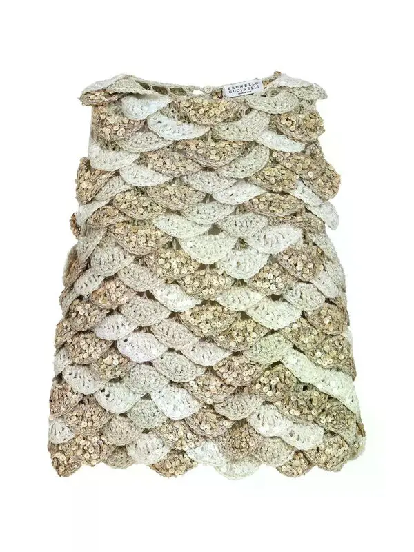 Brunello Cucinelli Handmade Embellished Jute And Cotton Knit Top - Neutrals