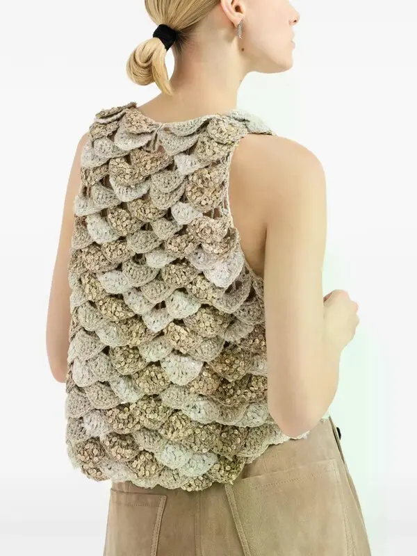 Brunello Cucinelli Handmade Embellished Jute And Cotton Knit Top