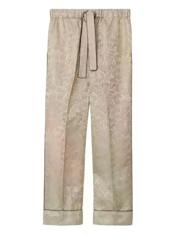 Burberry Jacquard Weave Trousers With Contrast Piping - Neutrals