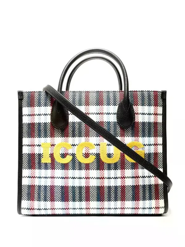 Gucci Embroidered Check Tote Bag - Black