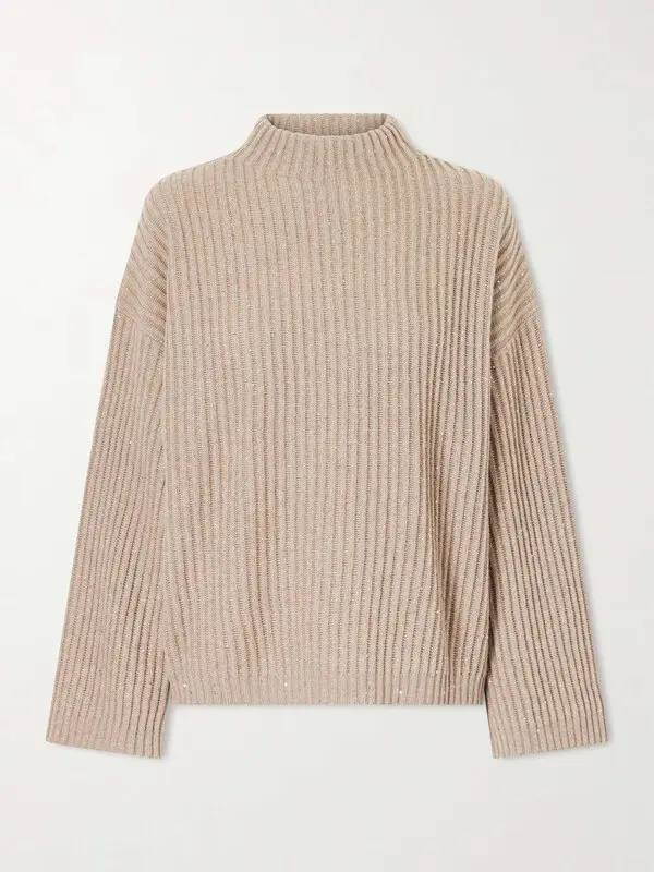 Brunello Cucinelli Sequin-trimmed Ribbed-knit Turtleneck Sweater