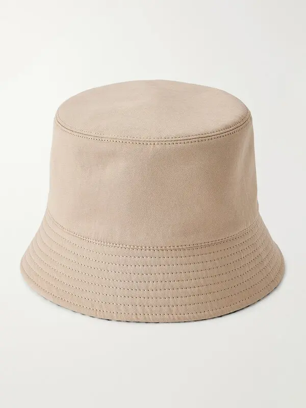 Brunello Cucinelli Reversible Embellished Checked Cotton And Linen-blend Twill Bucket Hat - Neutrals