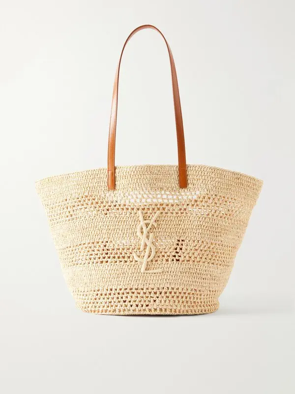 Saint Laurent Raffia Tote With Leather Trim