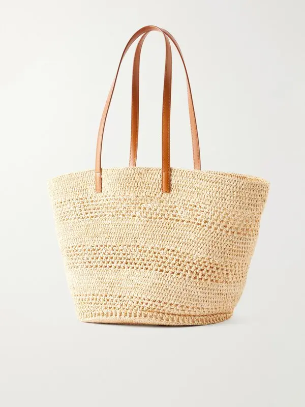 Saint Laurent Raffia Tote With Leather Trim