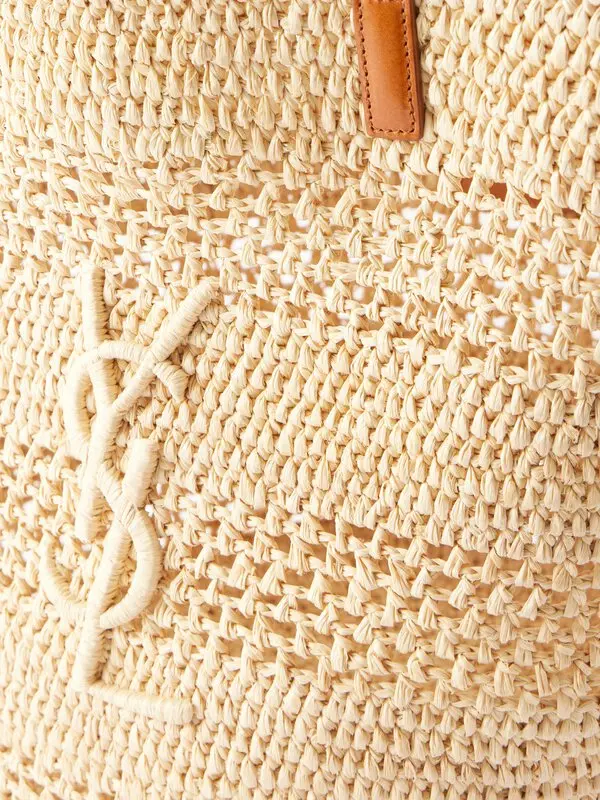 Saint Laurent Raffia Tote With Leather Trim