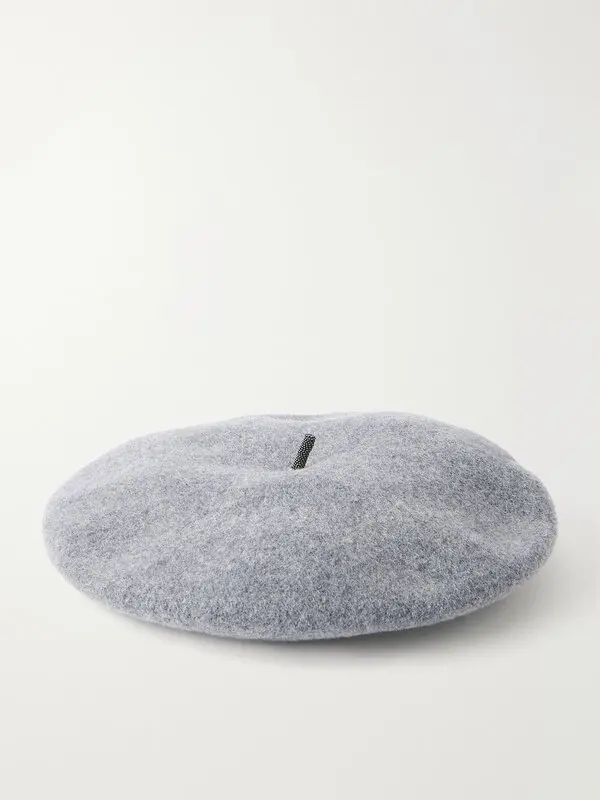 Brunello Cucinelli Embellished Wool-felt Beret - Gray