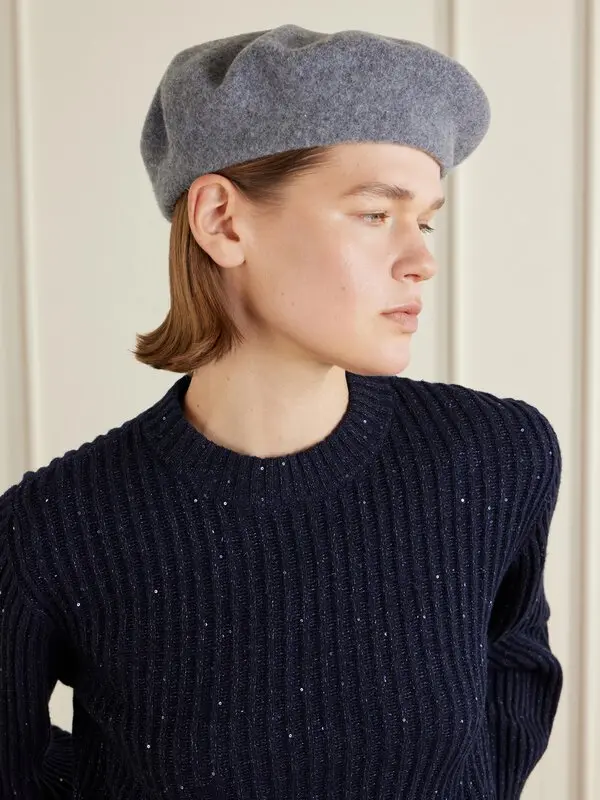 Brunello Cucinelli Embellished Wool-felt Beret - Gray