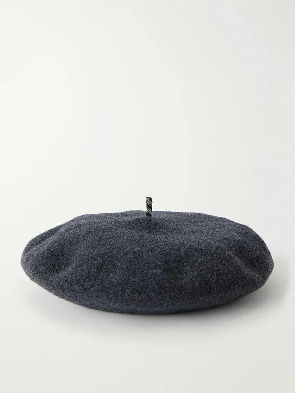 Brunello Cucinelli Embellished Wool-felt Beret - Black