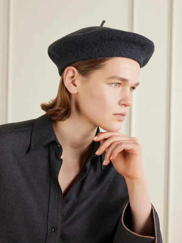 Brunello Cucinelli Embellished Wool-felt Beret - Black