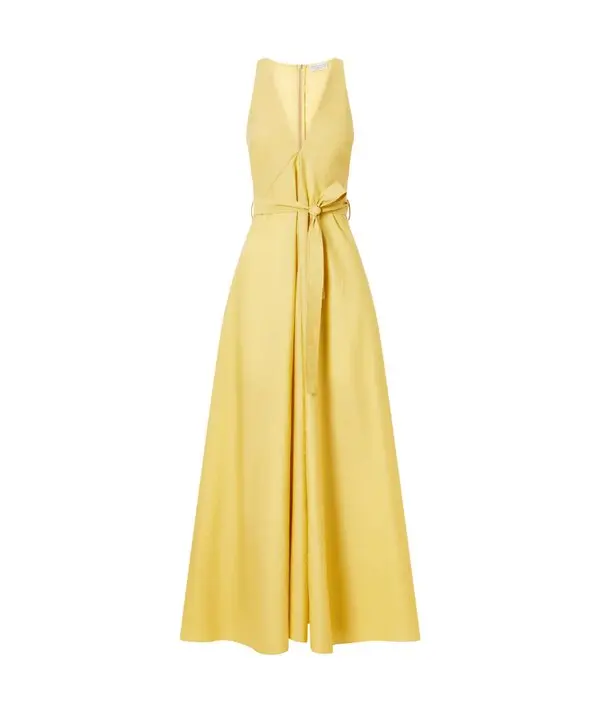 Brunello Cucinelli Belted Cotton-blend Midi Dress - Yellow