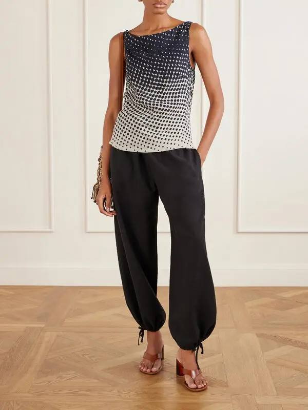 Christopher John Rogers Halftone Wiggle Dot Printed Crinkled-chiffon Top