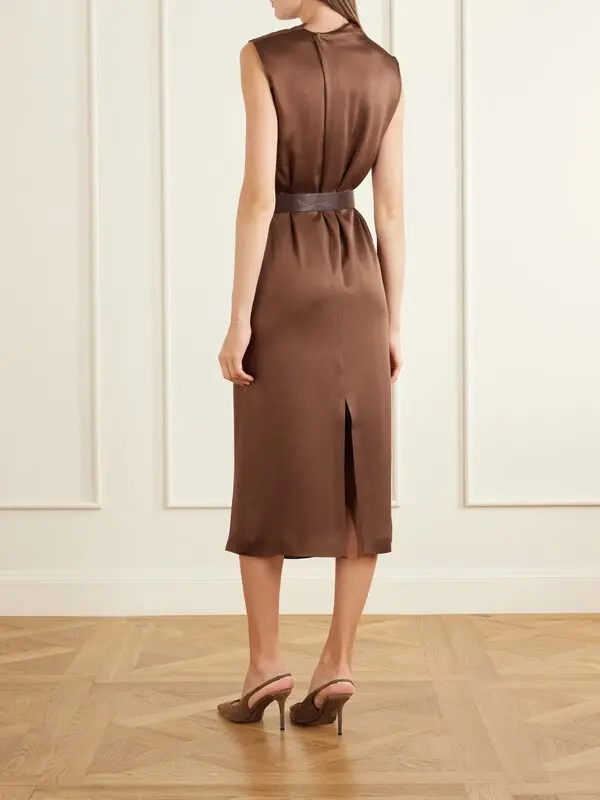 Brunello Cucinelli Belted Satin Midi Dress