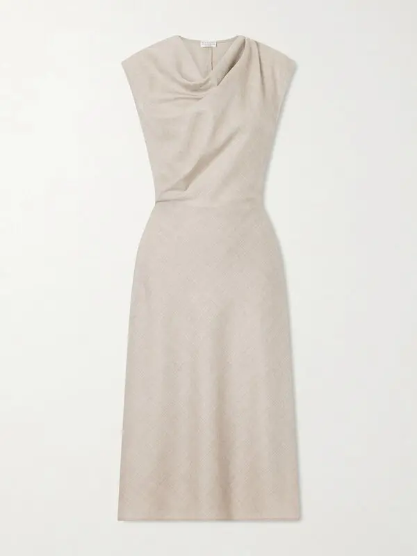 Brunello Cucinelli Draped Virgin Wool Midi Dress - Neutrals