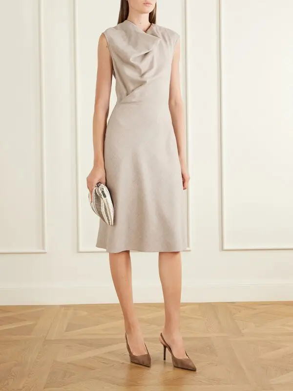 Brunello Cucinelli Draped Virgin Wool Midi Dress