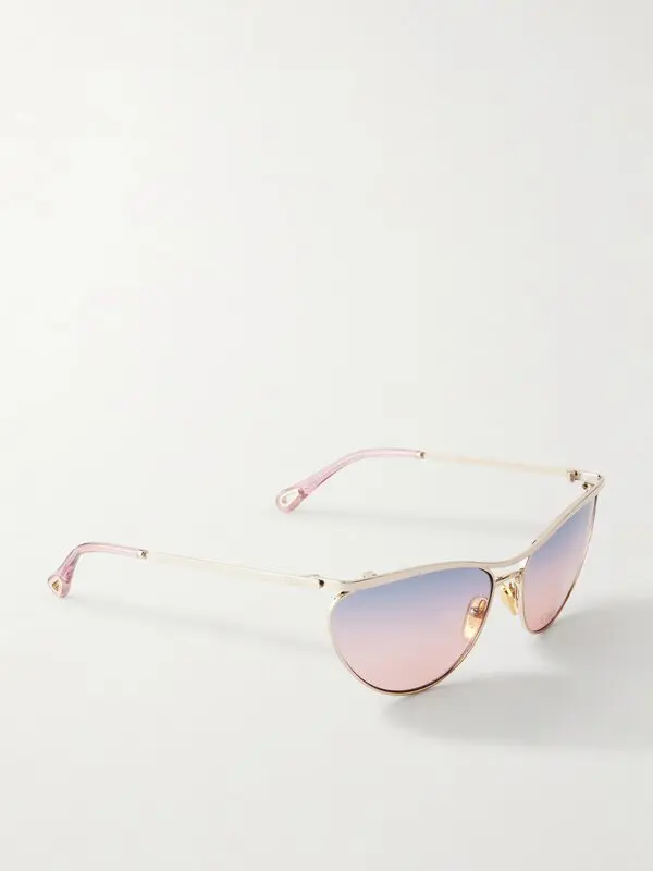 Chloé Aviator-style Sunglasses With Geometric Frame - Gold
