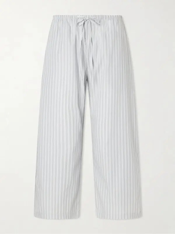 LESET Yoshi Striped Cotton-blend Wide-leg Pants - Blue