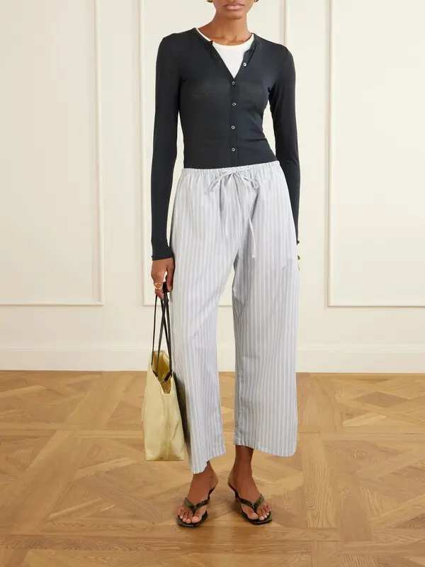 LESET Yoshi Striped Cotton-blend Wide-leg Pants - Blue