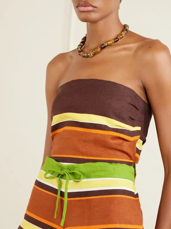 Faithfull The Brand Miel' Striped Linen Shorts - Brown