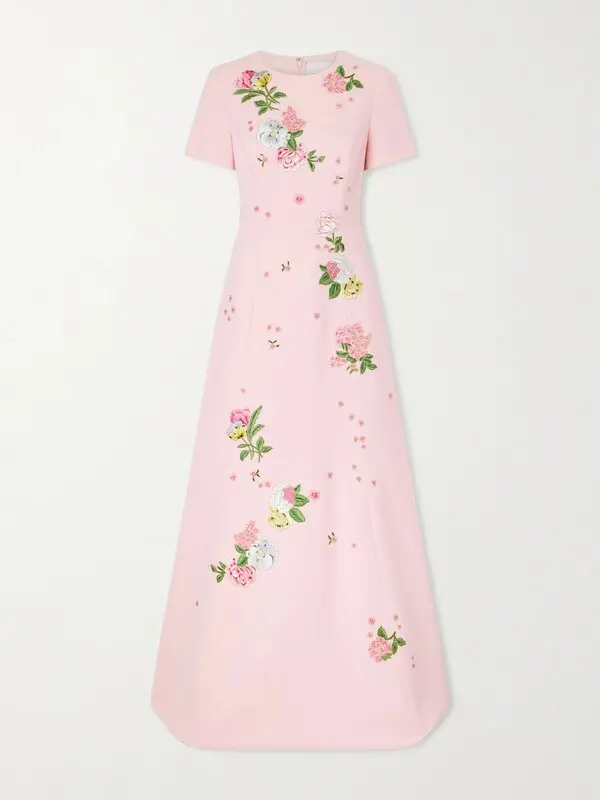 Carolina Herrera Embroidered Floral Crepe Gown - Pink