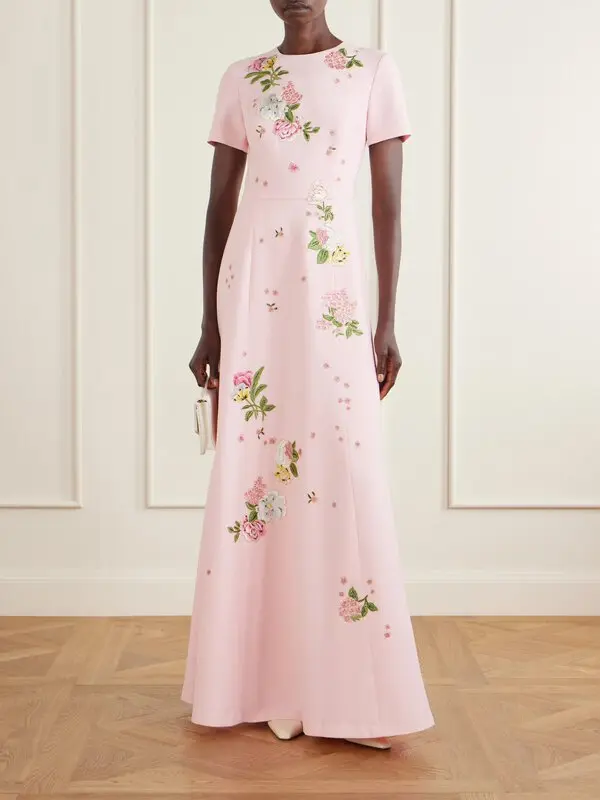 Carolina Herrera Embroidered Floral Crepe Gown - Pink