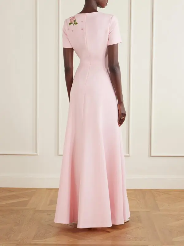 Carolina Herrera Embroidered Floral Crepe Gown - Pink