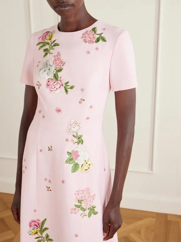 Carolina Herrera Embroidered Floral Crepe Gown - Pink