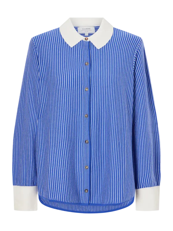 LA LIGNE Striped Cotton-blend Knit Shirt - Blue
