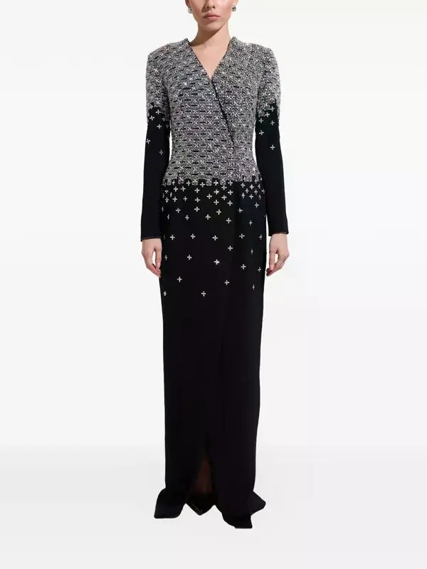 DINA MELWANI Crystal-embellished Crepe Maxi Gown - Black