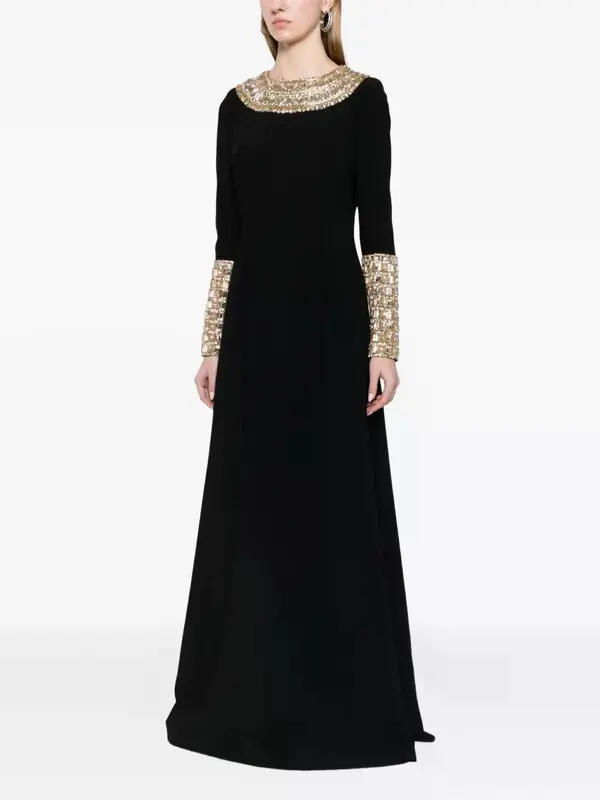 DINA MELWANI Crystal Embellished Maxi Gown - Black
