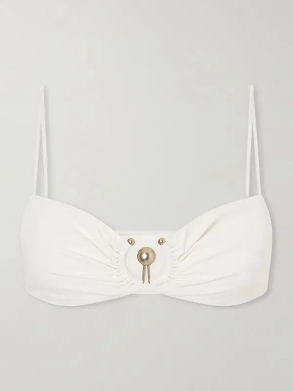 Christopher Esber Ruched Orbit Embellished Bikini Top - White