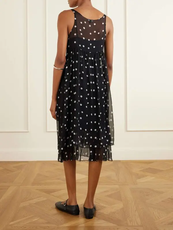 R13 Gathered Polka-dot Silk Midi Dress