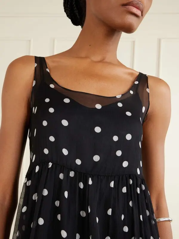 R13 Gathered Polka-dot Silk Midi Dress