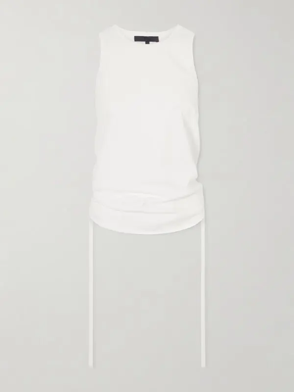 Tibi Ruched Open-back Cotton-blend Jersey Tank